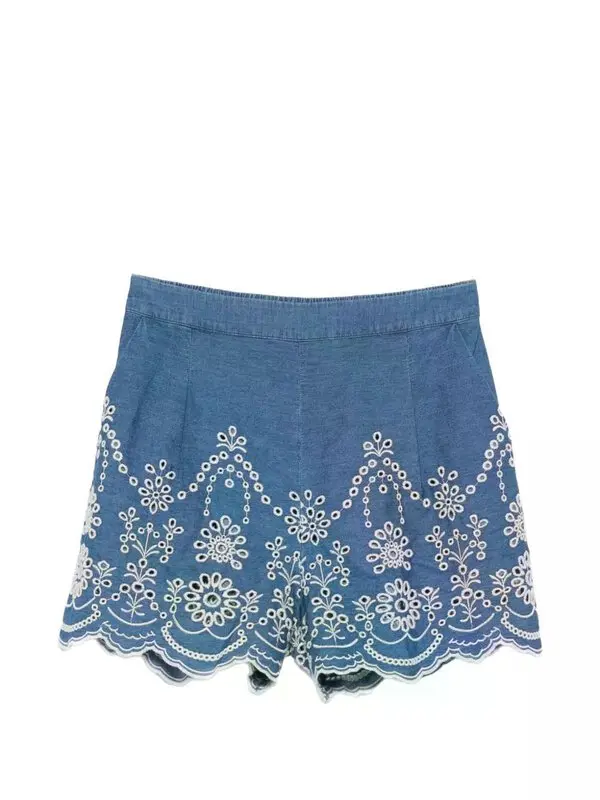 MC2 SAINT BARTH Embroidered Scallop Trim Shorts - Blue
