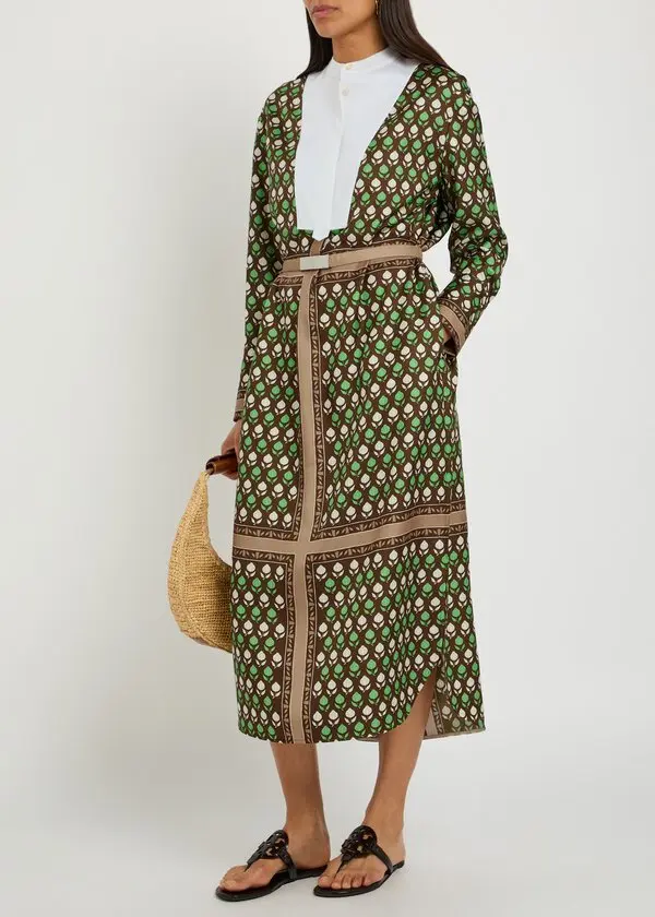 Tory Burch Printed Silk Midi Shirt Dress