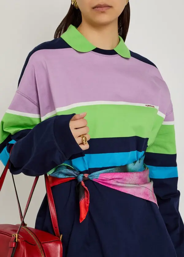 Versace Striped Cotton Mini Sweatshirt Dress