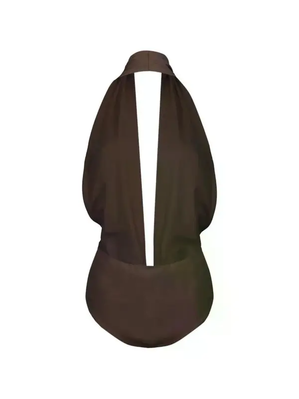 Christopher Esber Mineral Stone Ruched Halterneck Swimsuit - Brown