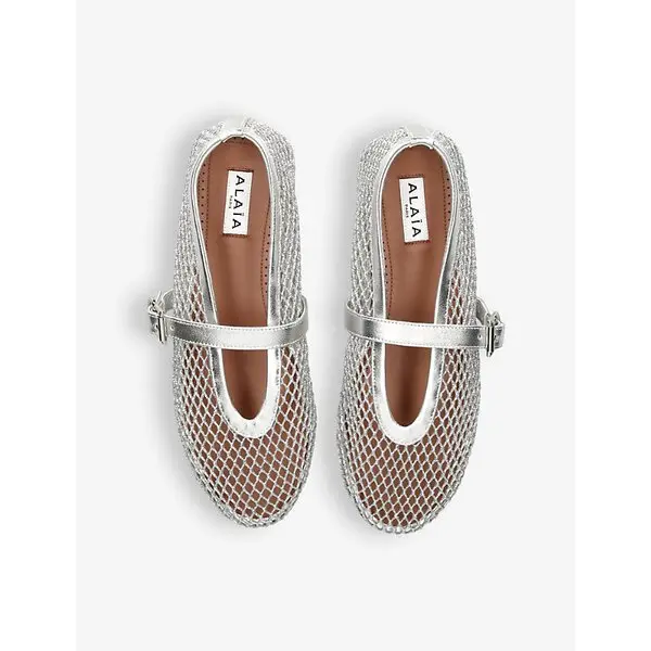 Alaïa Cut-out Mesh Ballerina Flats - Silver