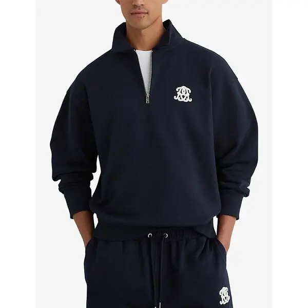 REISS Avi Half-zip Cotton-jersey Sweatshirt
