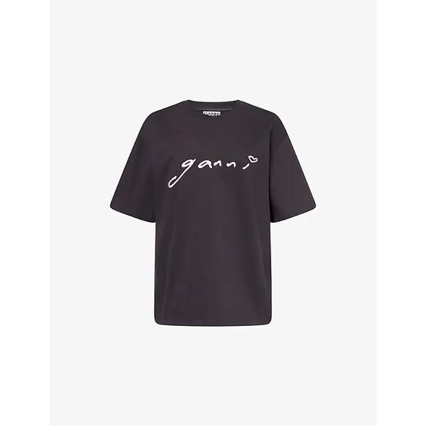 GANNI Logo-embroidered Relaxed-fit Cotton T-shirt - Phantom