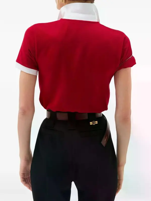 Versace Embroidered Cotton Piqué Cropped Polo Shirt - Red