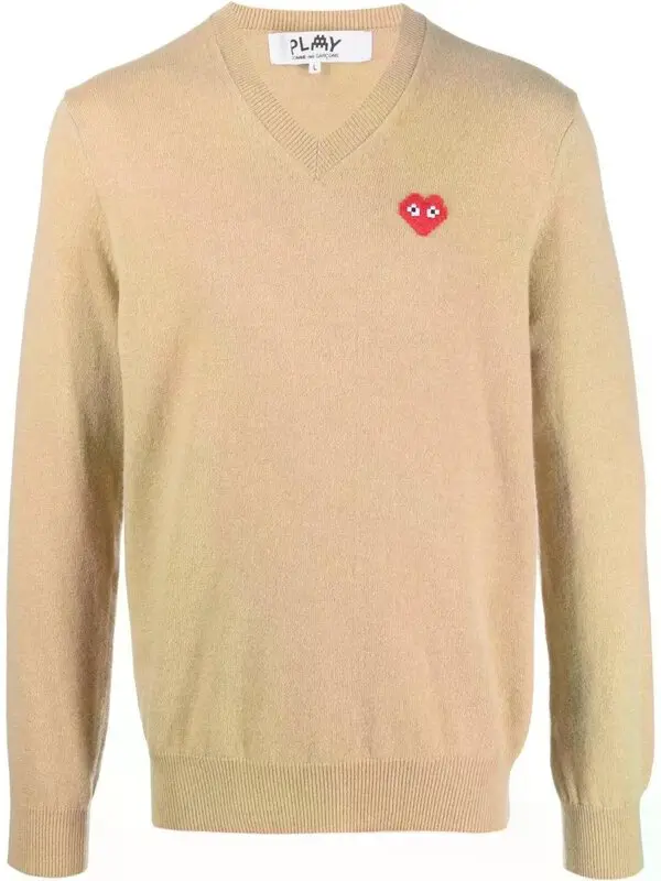 Play Comme Des Garcon V-neck Sweater With Heart Patch