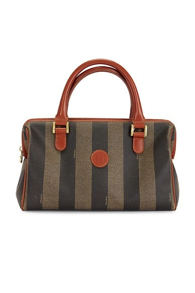 Fendi Pequin Canvas And Leather Top Handle Bag