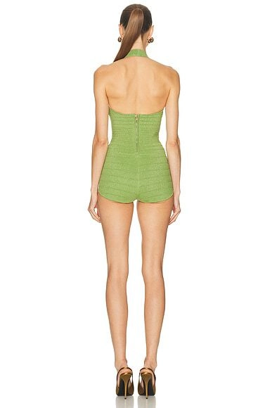 Retrofete Fallyn Halterneck Knit Romper With Faux Button Pockets