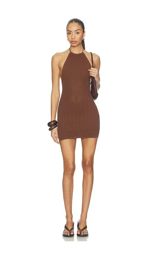 LOVERS AND FRIENDS Adeline Halter Pointelle Mini Dress - Brown
