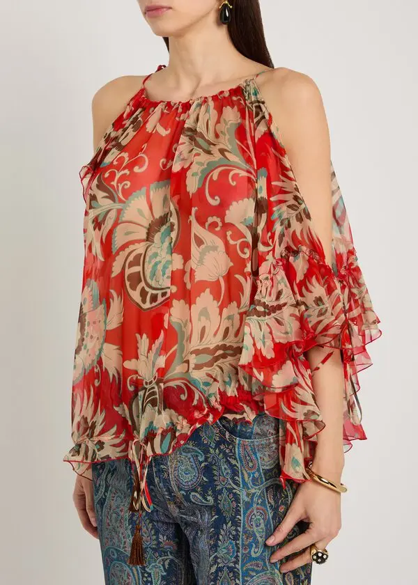 Etro Printed Ruffled Silk-chiffon Top - Multicoloured