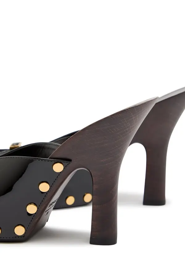 Versace Stud-embellished Wooden And Patent Leather Mules