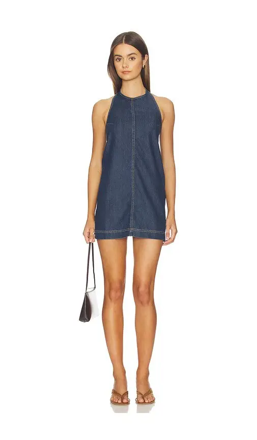 Good American Denim Halterneck Shift Dress - Blue