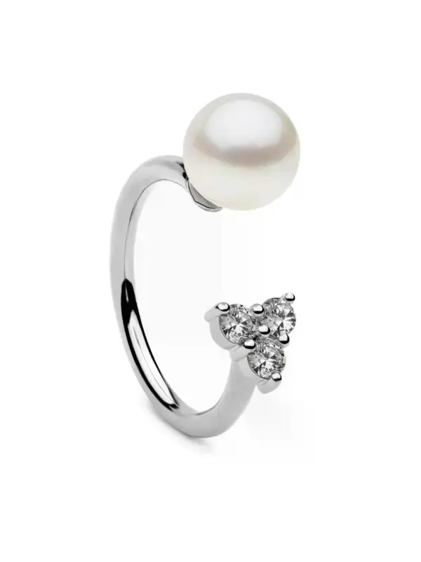 AUTORE MODA Saskia Pearl And Sapphire Ring - Silver