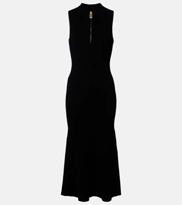 Victoria Beckham Mira Ribbed-knit Midi Dress - Black