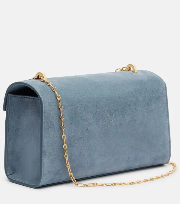 Savette Mini Suede Crossbody Bag With Chain Strap - Blue