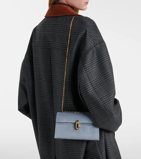 Savette Mini Suede Crossbody Bag With Chain Strap - Blue
