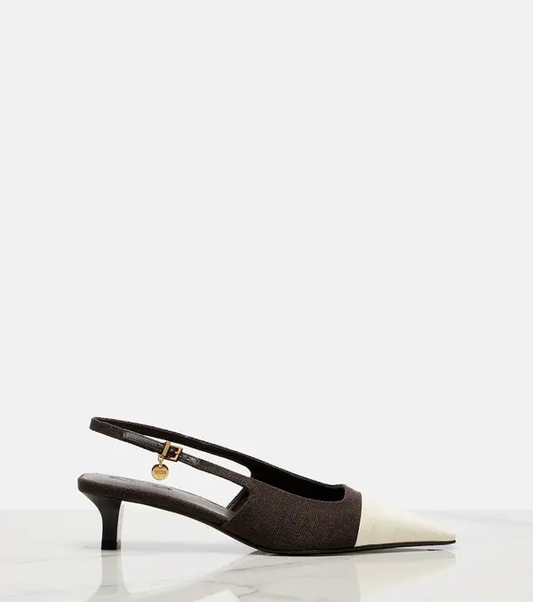 TOD'S Leather-trimmed Canvas Slingback Pumps - Brown
