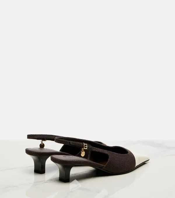 TOD'S Leather-trimmed Canvas Slingback Pumps - Brown