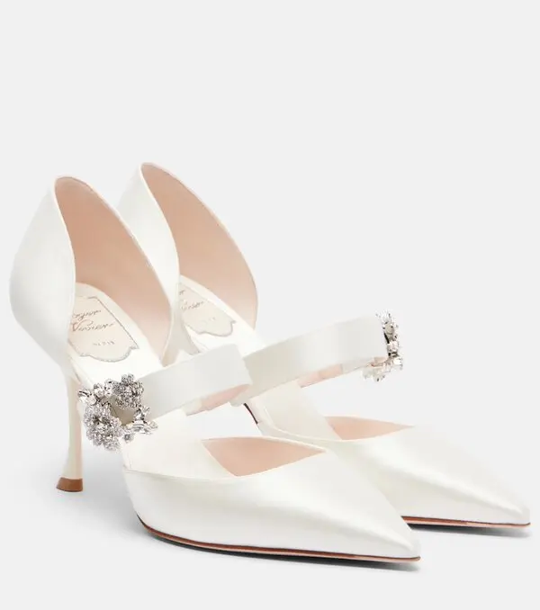 ROGER VIVIER Mini Bouquet" Embellished Satin Pumps - White