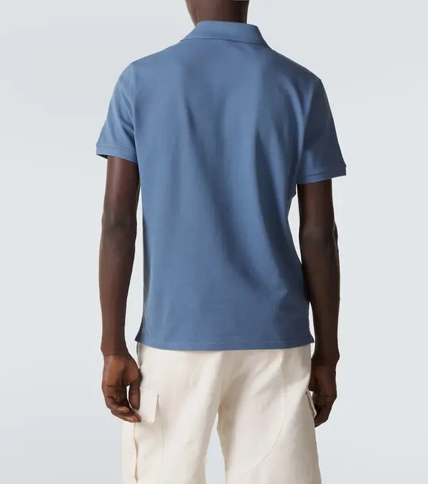 Moncler Logo Cotton Pique Polo Shirt - Blue
