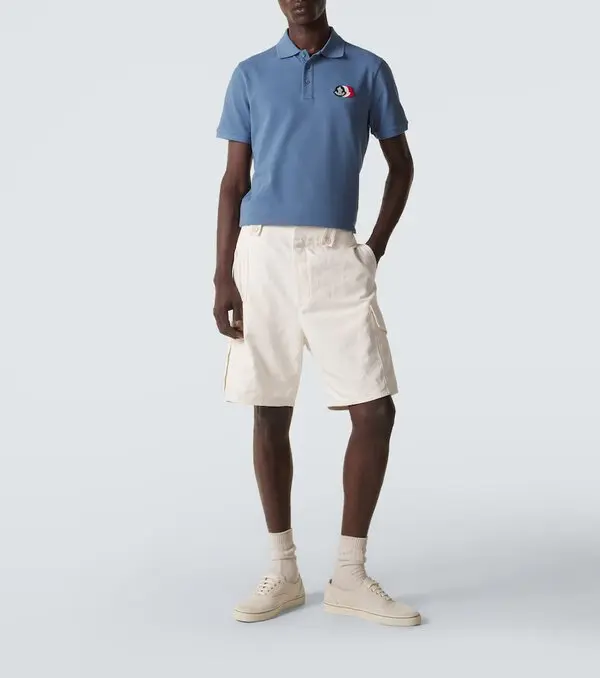 Moncler Logo Cotton Pique Polo Shirt - Blue