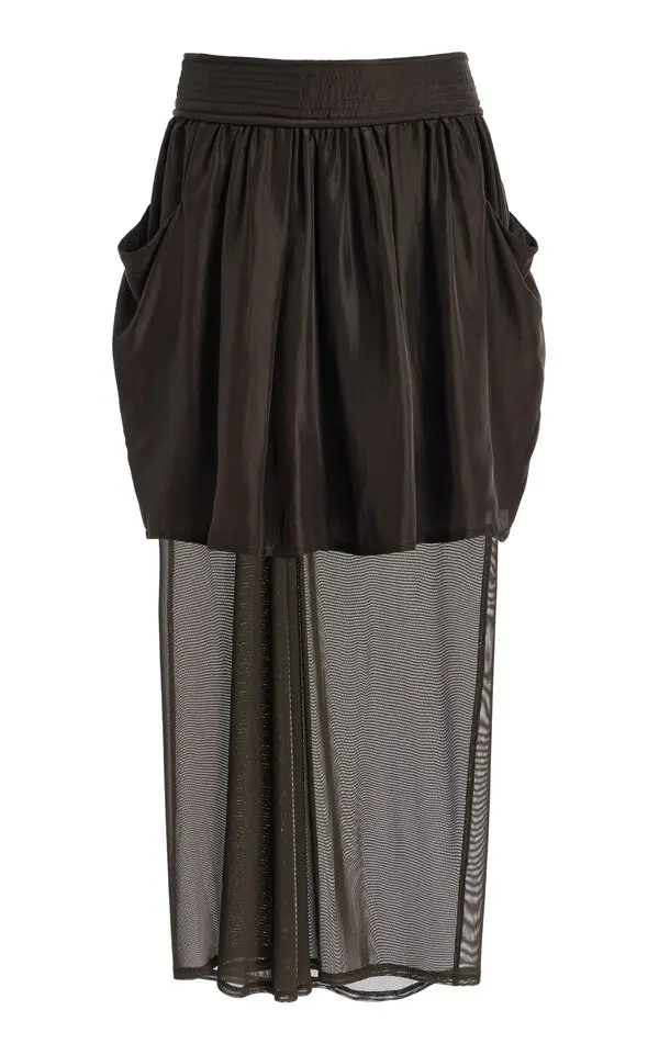 LEMAIRE Double-layer Silk Midi Skirt With Mesh Underlay - Brown