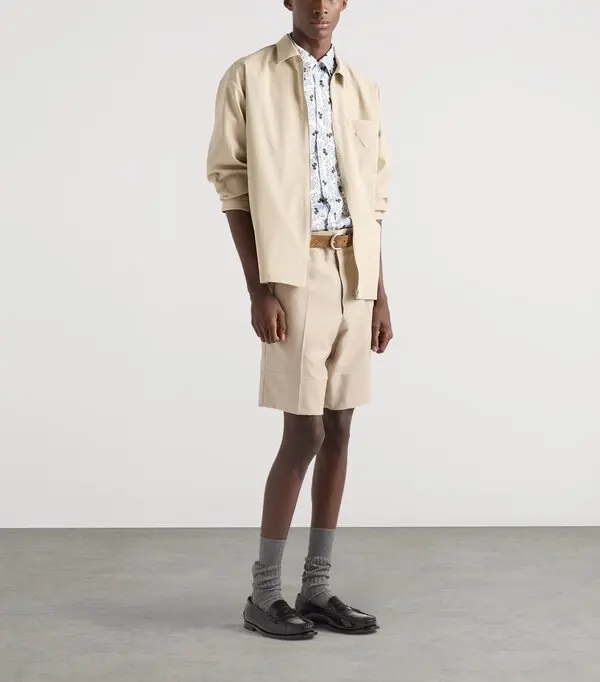 Prada Cotton Zip-up Shirt - Neutral