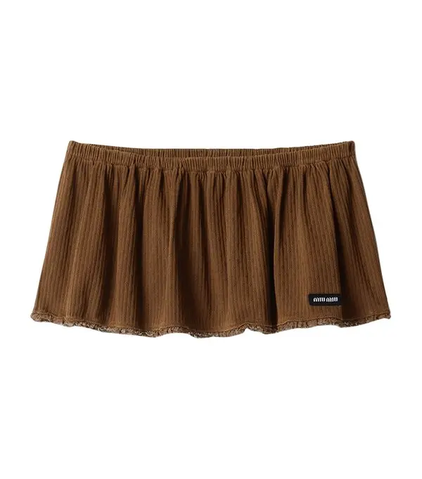Miu Miu Cotton Lace-trimmed Mini Skirt - Brown