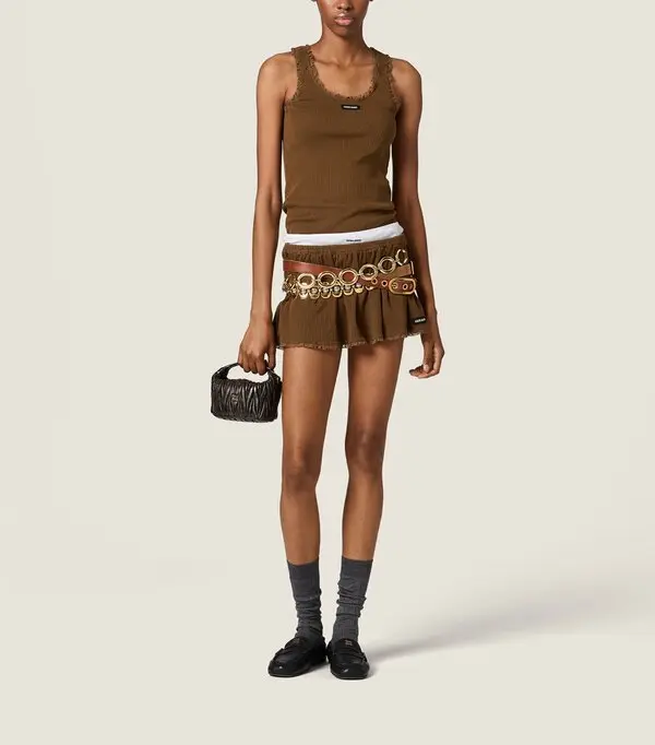 Miu Miu Cotton Lace-trimmed Mini Skirt - Brown