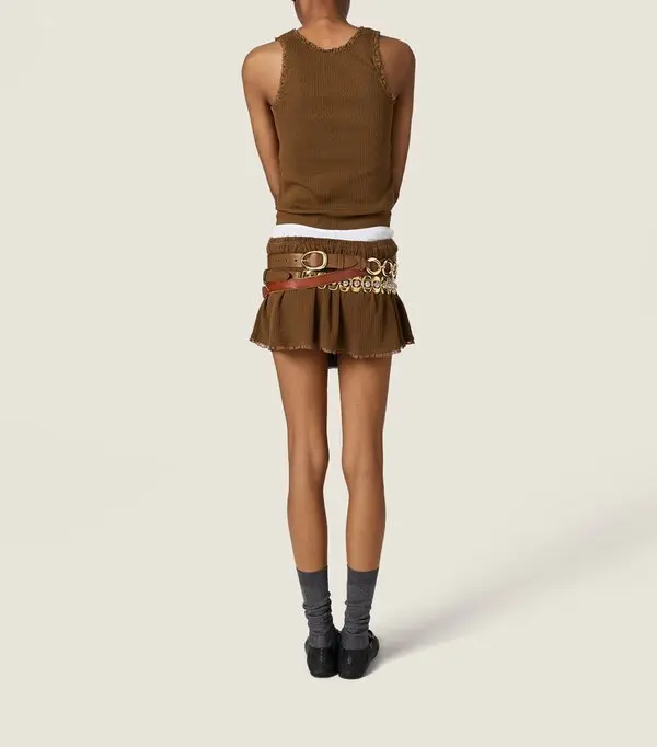Miu Miu Cotton Lace-trimmed Mini Skirt - Brown