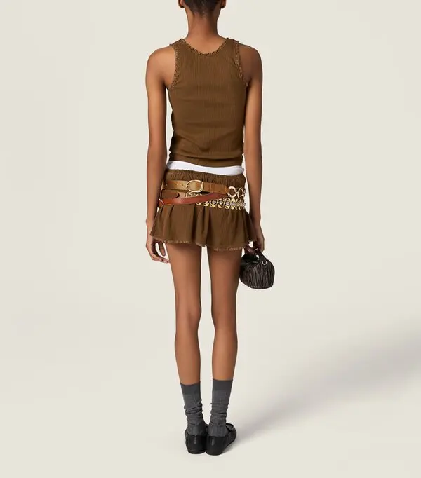 Miu Miu Ribbed Lace-trimmed Logo Tank Top