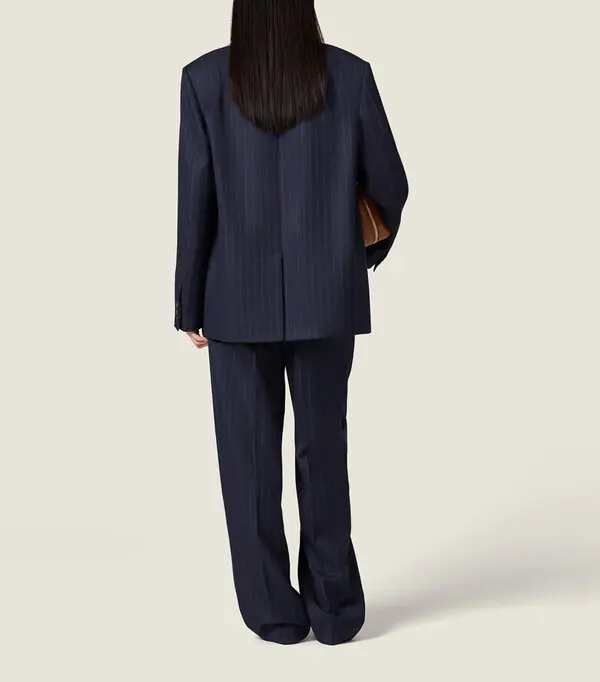 Miu Miu Wool Pinstripe Blazer With Contrast Fringing