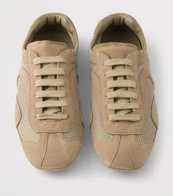 Prada Suede And Mesh Montecarlo Re-edition 2005 Sneakers - Neutral