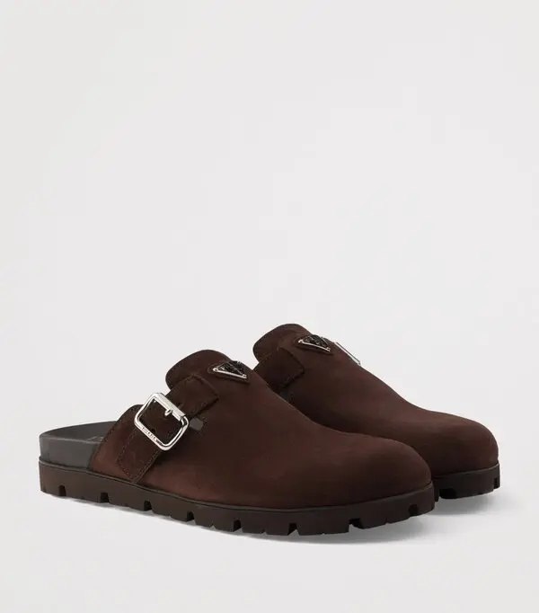 Prada Suede Buckle Mules