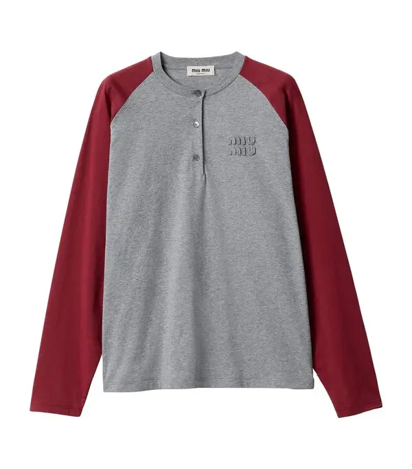 Miu Miu Cotton Henley T-shirt - Grey