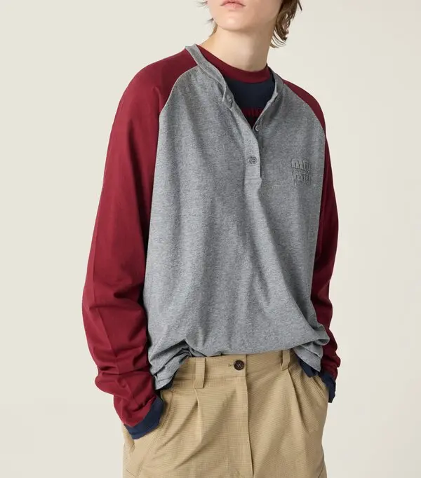 Miu Miu Cotton Henley T-shirt - Grey