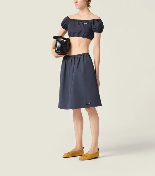 Miu Miu Cotton Poplin Puff Sleeve Cropped Top