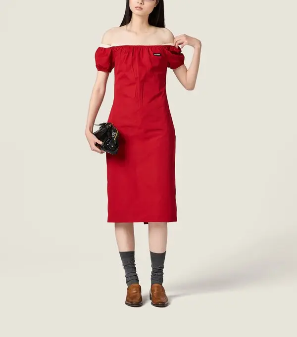 Miu Miu Cotton Logo Midi Dress