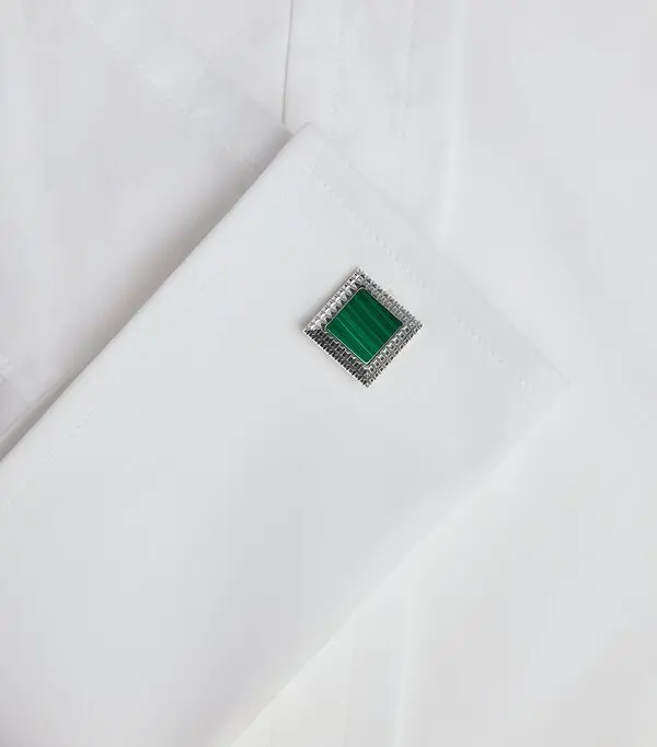 Dunhill Rhodium-plated Silver And Malachite Hobnail Cufflinks