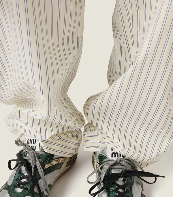 Miu Miu Cotton Stripe Wide-leg Trousers