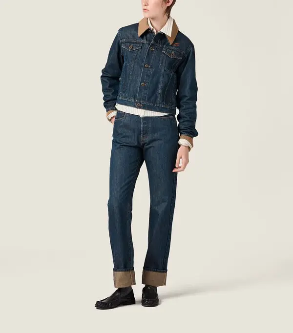 Miu Miu Washed Denim Trucker Jacket With Jersey Collar - Blue