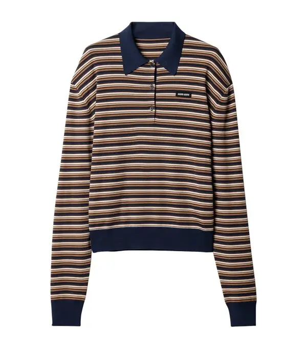 Miu Miu Virgin Wool Striped Polo Shirt - Neutral