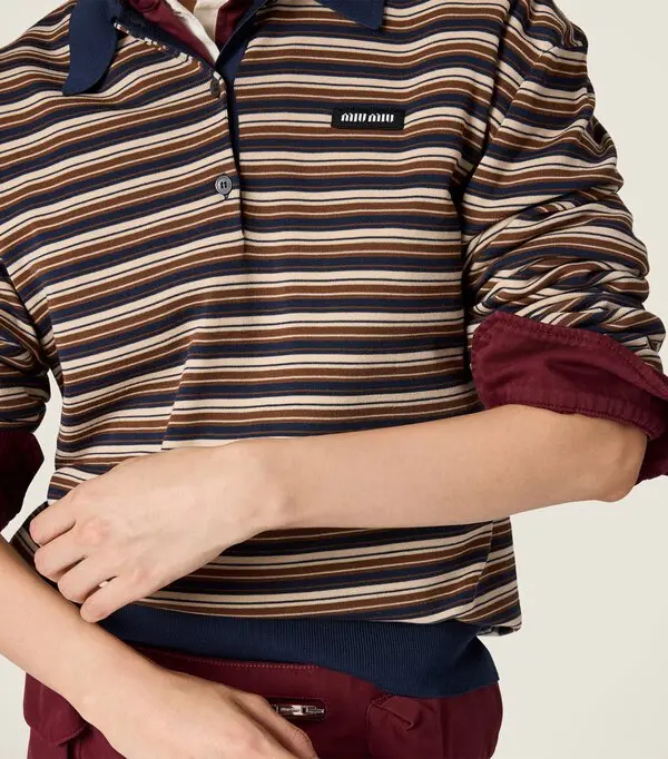 Miu Miu Virgin Wool Striped Polo Shirt - Neutral