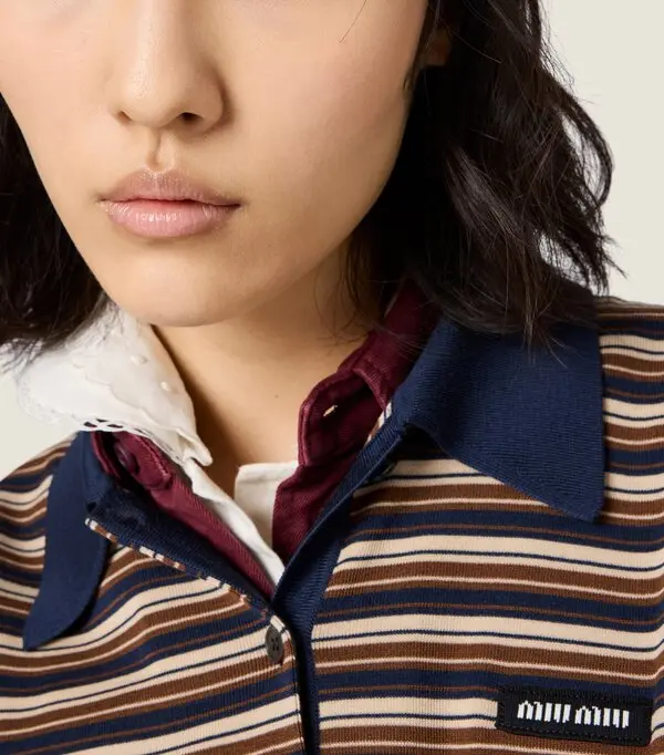 Miu Miu Virgin Wool Striped Polo Shirt - Neutral