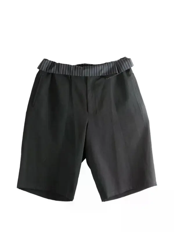 Yohji Yamamoto Cropped Trousers With Striped Waistband - Black