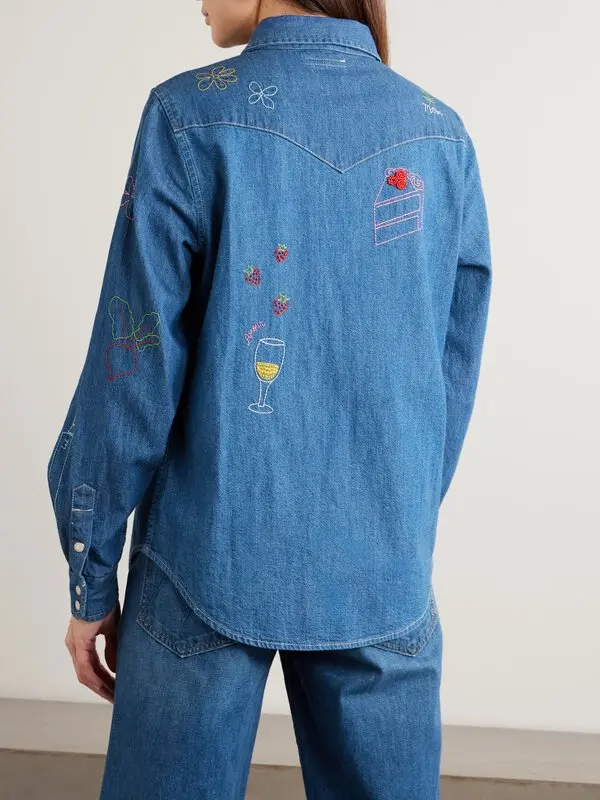 MOTHER All My Exes Embroidered Denim Shirt
