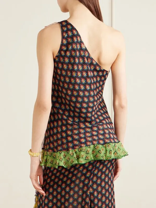 Etro One-shoulder Ruffled Silk-organza Blouse