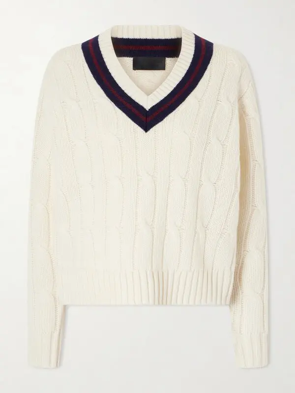 NILI LOTAN Fabiana Striped Cable-knit Wool Sweater