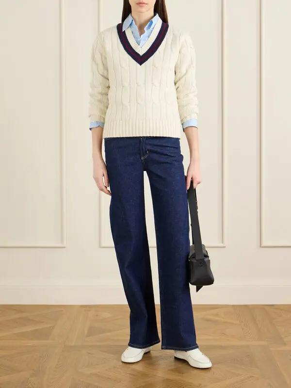 NILI LOTAN Fabiana Striped Cable-knit Wool Sweater