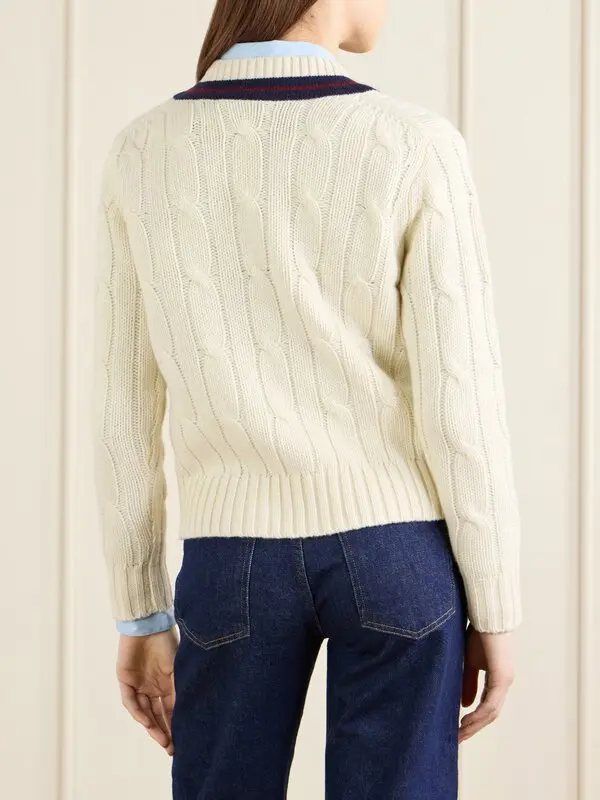 NILI LOTAN Fabiana Striped Cable-knit Wool Sweater