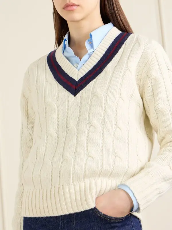 NILI LOTAN Fabiana Striped Cable-knit Wool Sweater